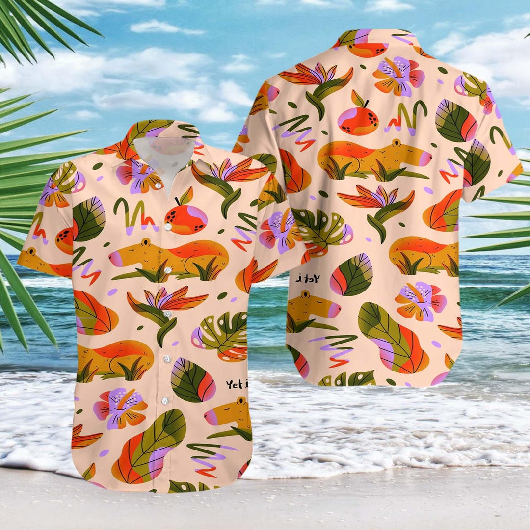 Capybara Hawaiian Shirt, Cute Capybara Button Down, Floral Aloha Button ...