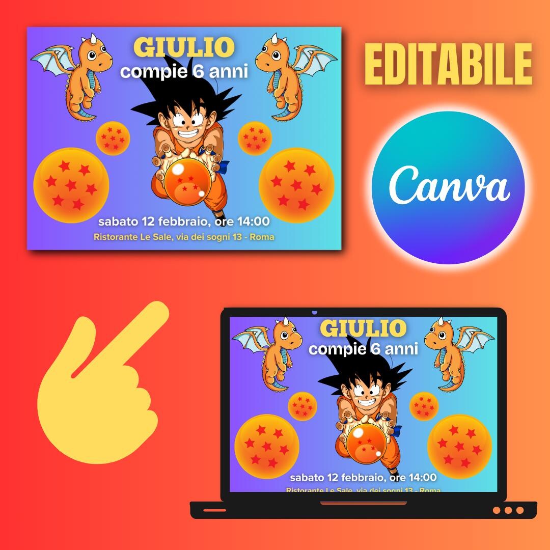DRAGONBALL Digital Invitation for Themed BIRTHDAY Party, Printable ...