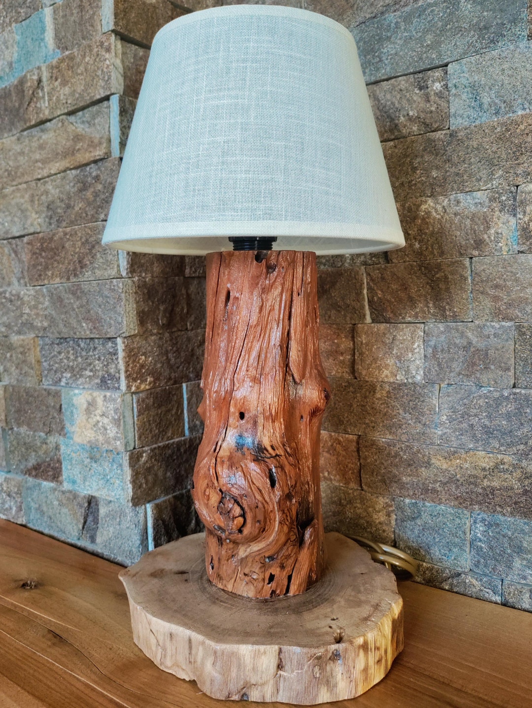 Unique Wild Cherry Wood Table Lamp, Naturally Dried Out Wood, Base Made ...