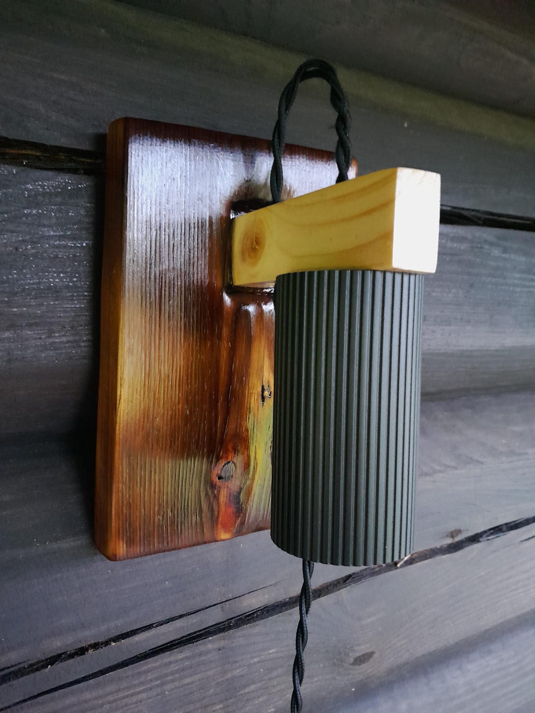 Handmade Wooden Wall Light: Natural Pine & Fir, Plug-in Sconce - Etsy