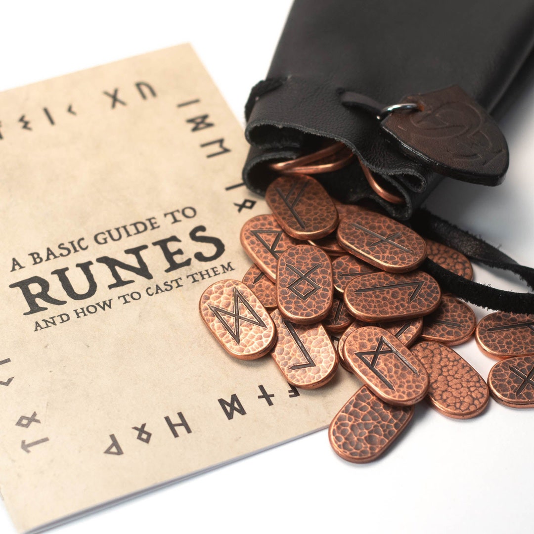 Set of Elder Futhark Divination Runes - Copper With Leather Bag and ...