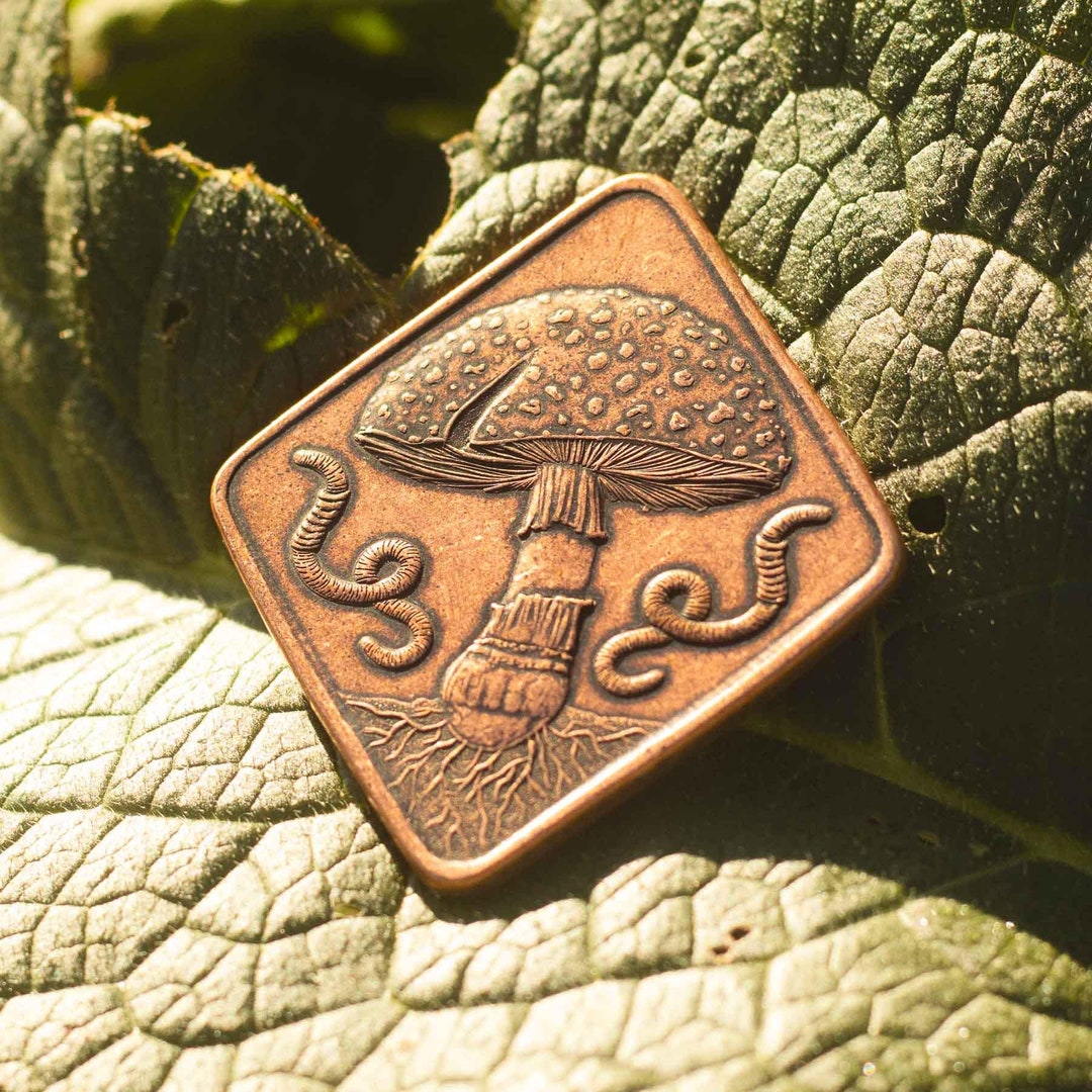Morel and Amanita Mushrooms of Earth Coin in Solid Copper - Etsy