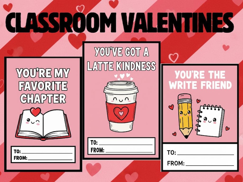 School Valentine Cards | Printable Classroom Valentines (instant ...