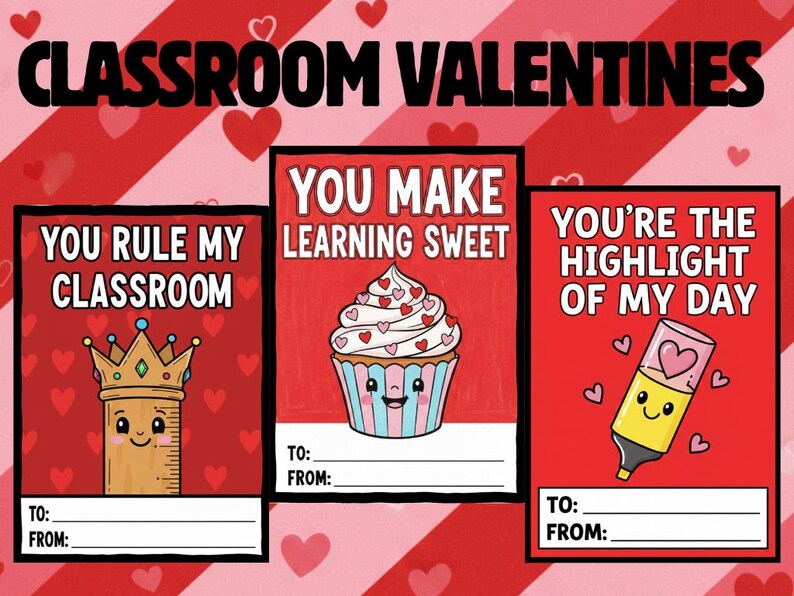 School Valentine Cards | Printable Classroom Valentines (instant ...