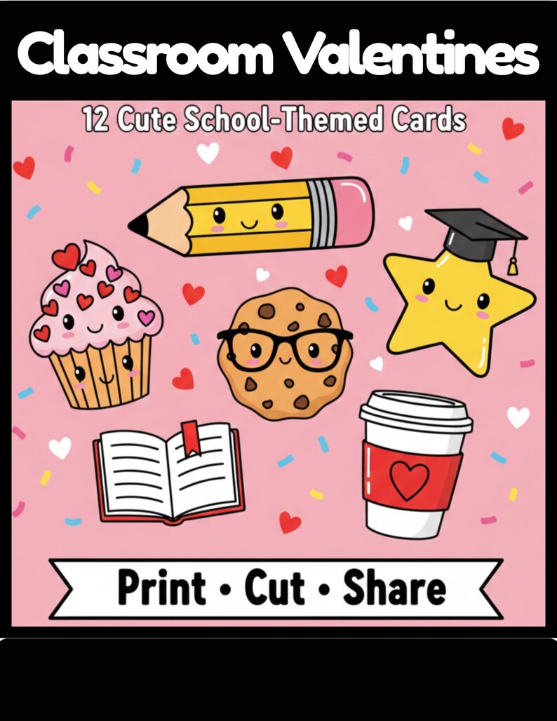 School Valentine Cards | Printable Classroom Valentines (instant ...