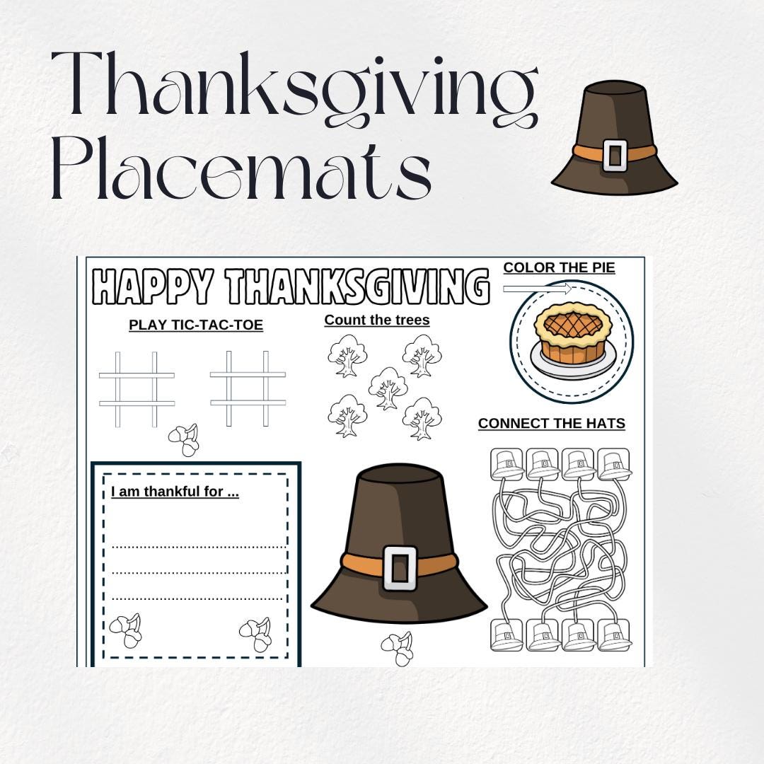 Thanksgiving Activity Placemat for Kids – Printable PDF | Coloring ...