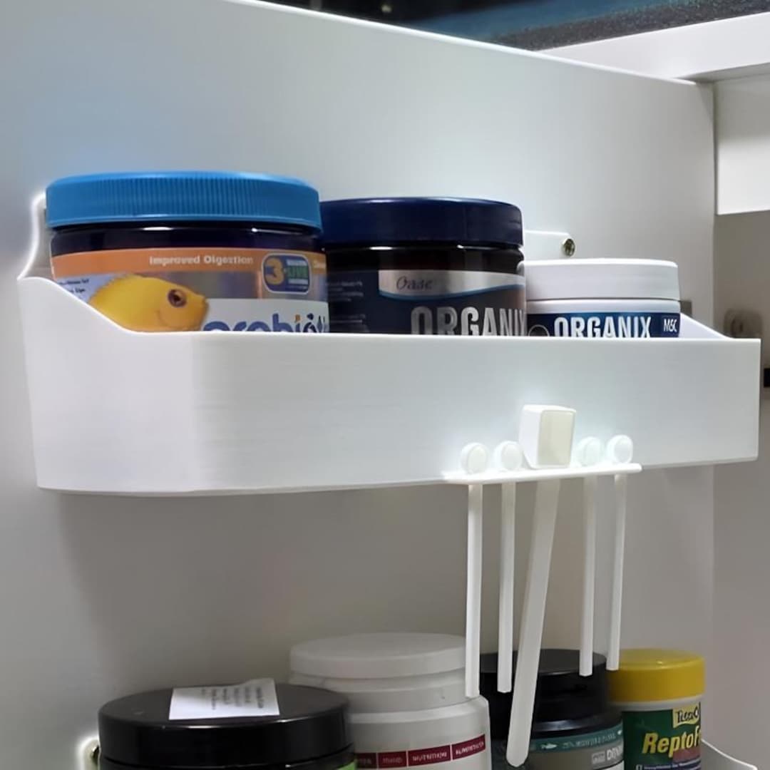Aquarium Fish Food Shelf With Measuring Spoons | Cabinet Door Storage ...