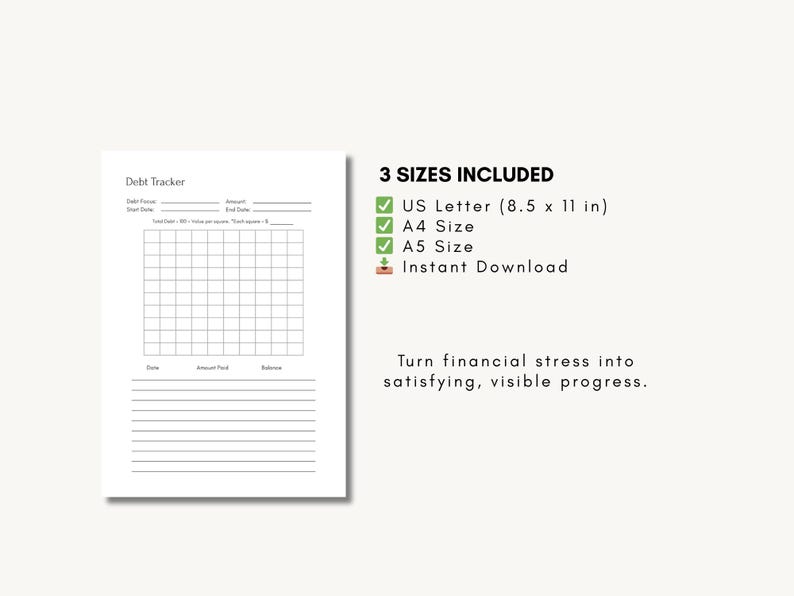 Debt Tracker Visual Progress Chart Pastel Printable Planner Insert ...