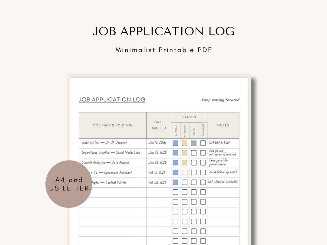 Minimalist Printable Job Application Log, Employment Tracker PDF and ...