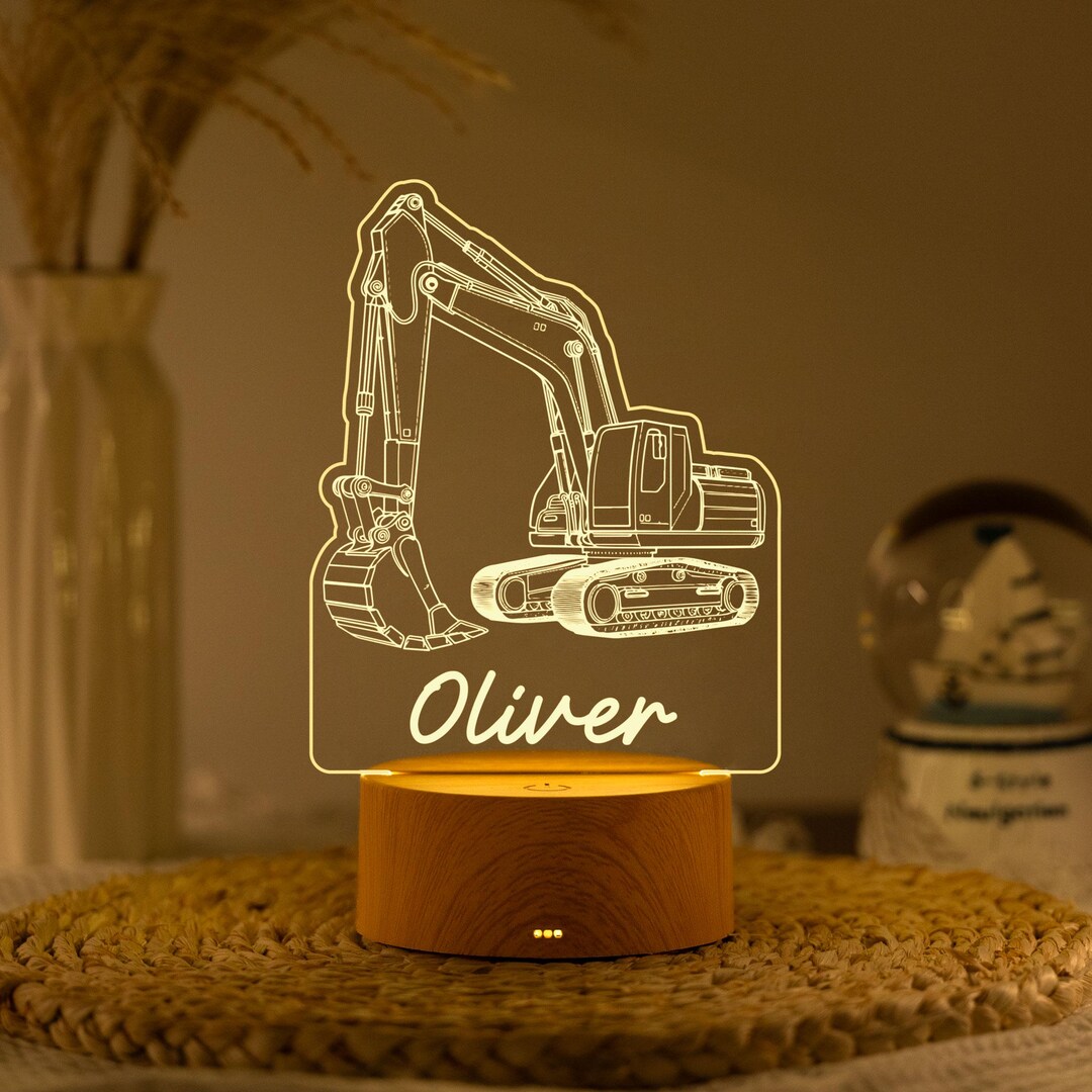 Personalized Excavator Night Light, Custom Digger Name Lamp, Kids ...