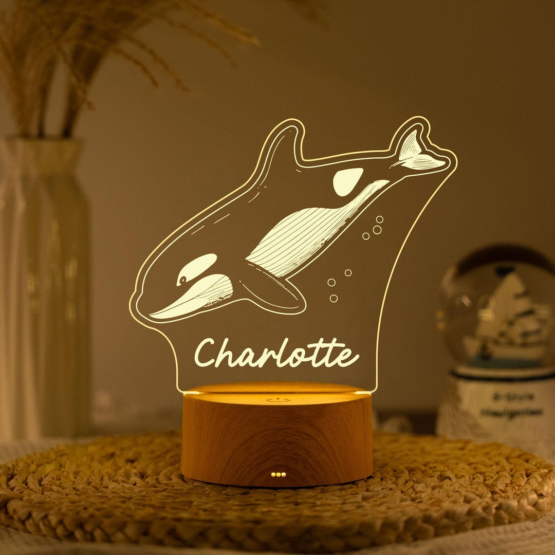 Personalized Orca Night Light, Custom Name Lamp, Children Nursery ...