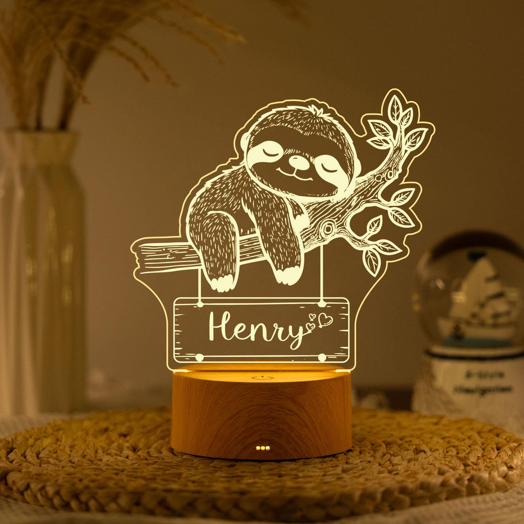 Personalized Sloth Night Light, Custom Name Lamp, Children Nursery ...