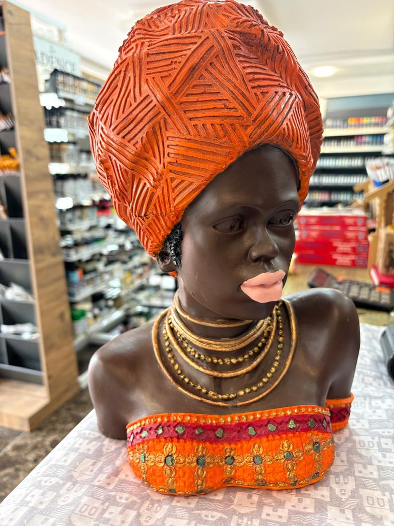 African Woman Bust: Ethnic Art Tabletop Sculpture,home Offıce Decor ...