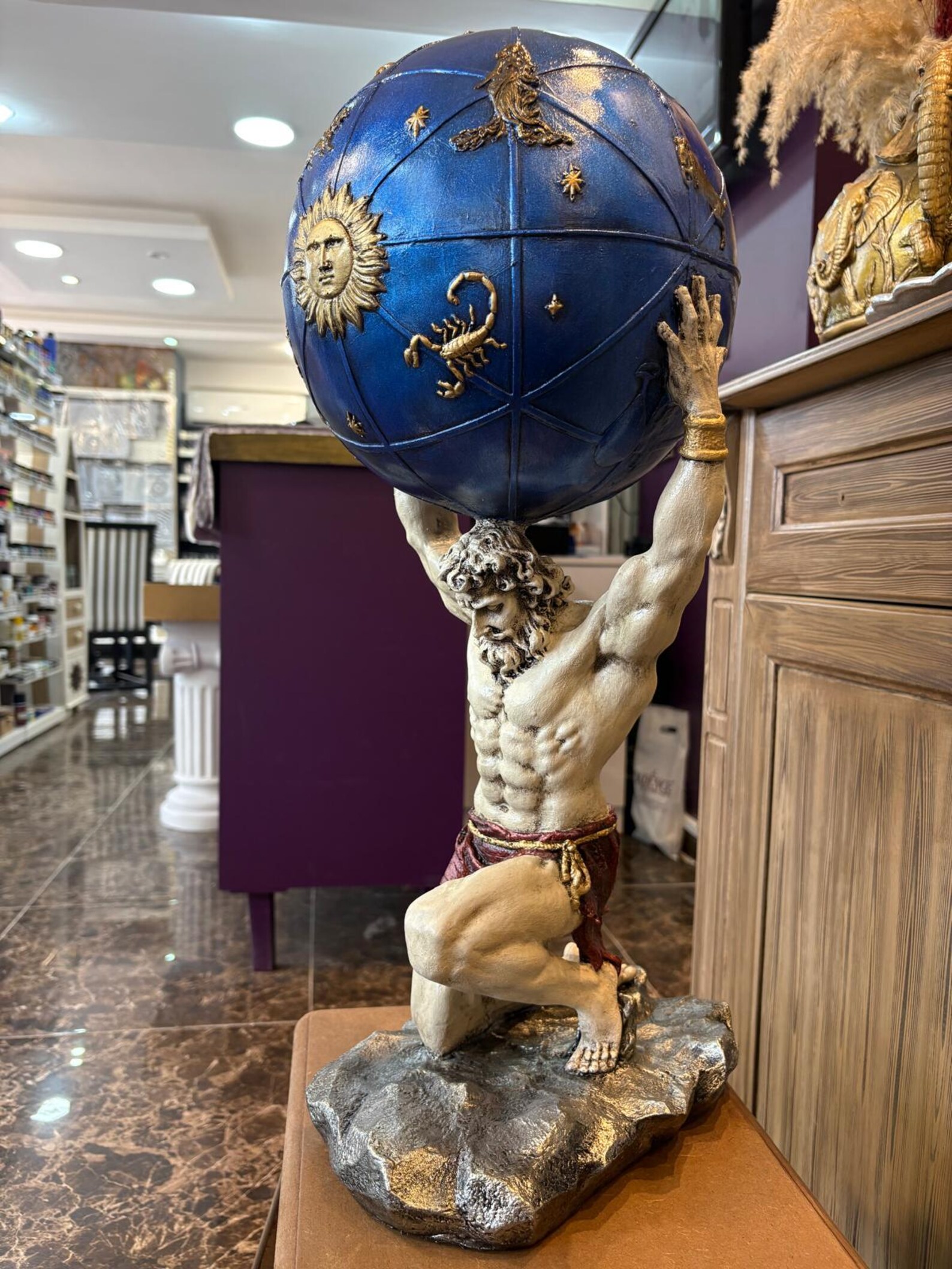 Large Atlas Statue Sculpture, Greek Mythology Decor,home Office Desk ...