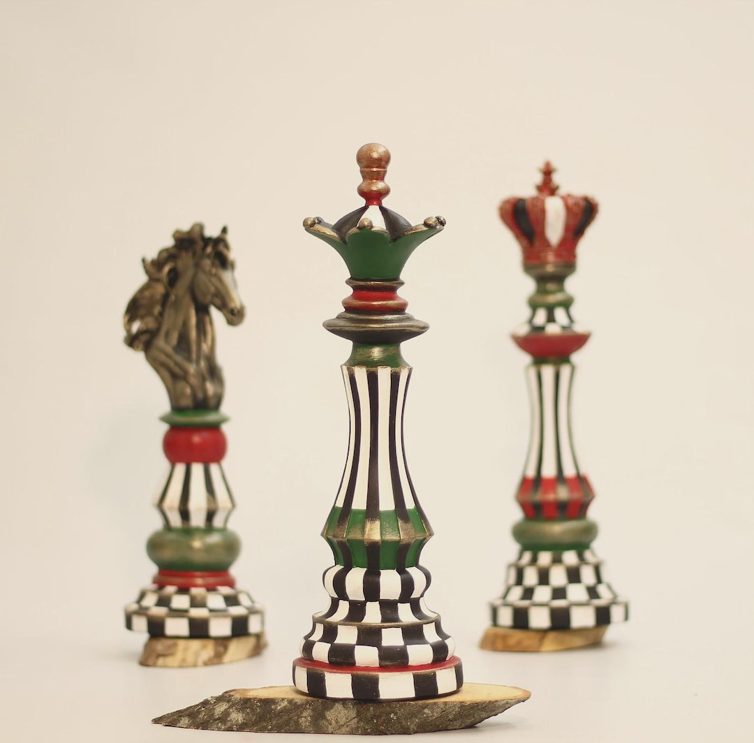 Colorful Chess Figurine Set: King, Queen & Knight Statue Home Decor ...