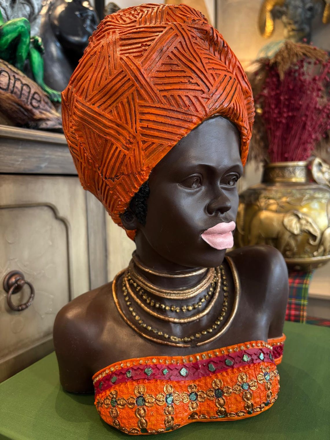 African Woman Bust: Ethnic Art Tabletop Sculpture,home Offıce Decor ...