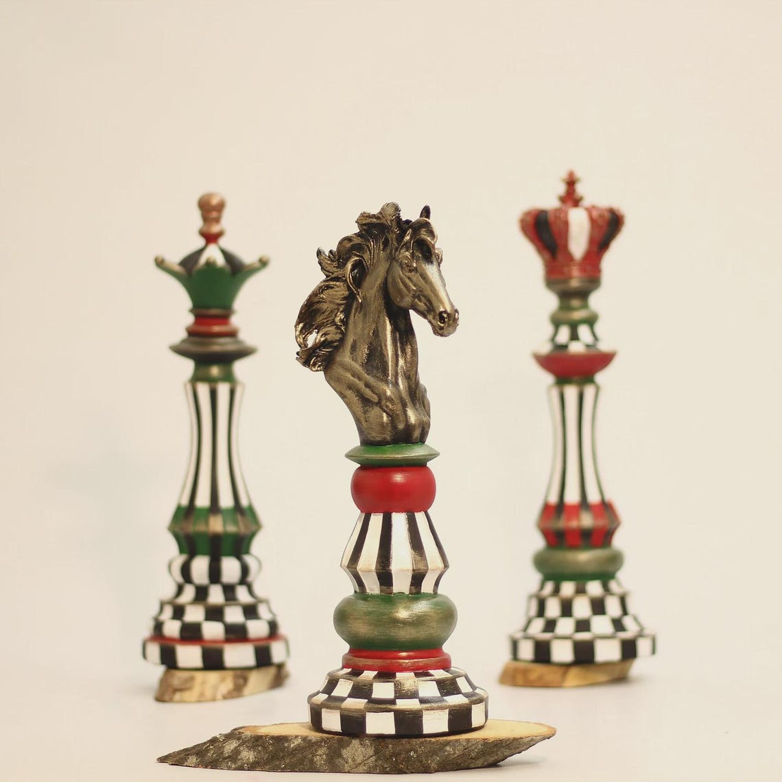Colorful Chess Figurine Set: King, Queen & Knight Statue Home Decor ...