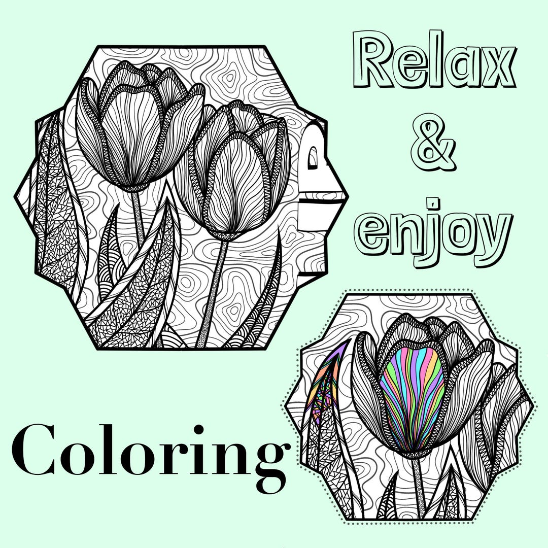 Tulip Coloring Pages | Digital Download | Printable Floral Art for ...