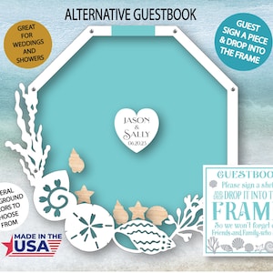 Ocean Guestbook - Shells - Beach Wedding - Drop Frame - Heart Drop ...