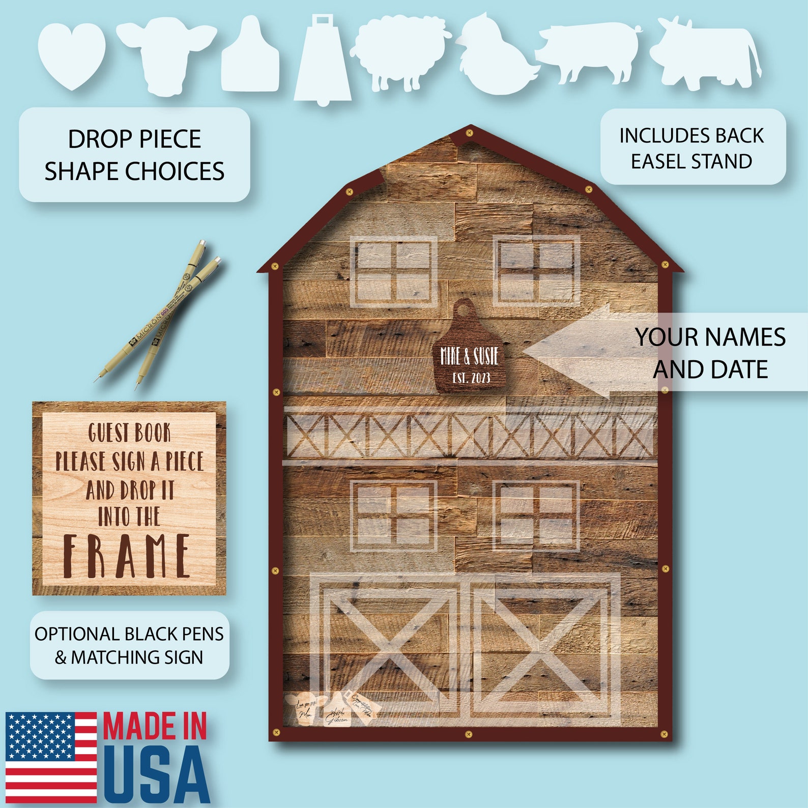 Rustic Barn/wedding/birthday Party/top Drop Frame/guest Book/unique ...