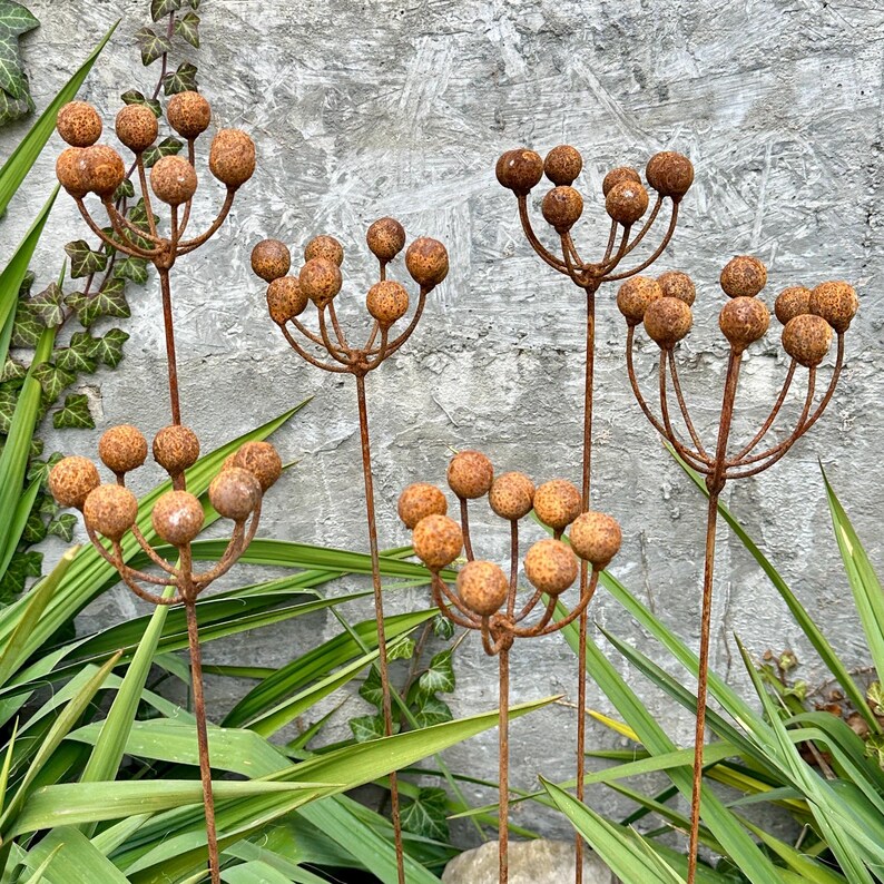 Set of 6 Rustic Metal Exotic Flowers, Handmade Garden Decor, Unique ...