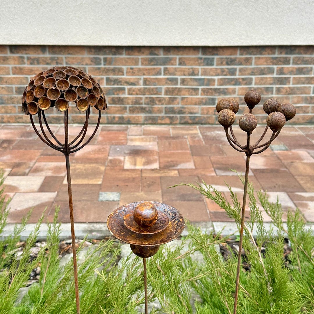 Set of 3 Rustic Metal Exotic Flowers, Garden Decorations, Handmade ...