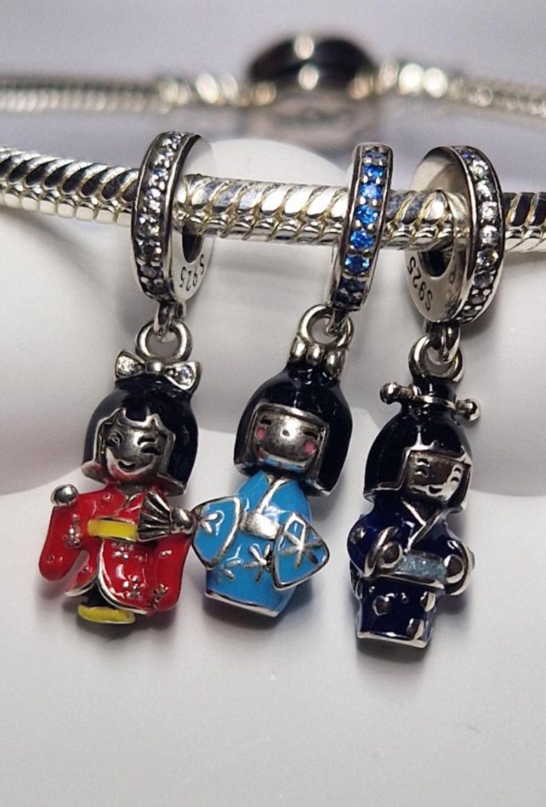 925 Silver Japanese Geisha in Kimono Dangle Charm for Bracelets ...