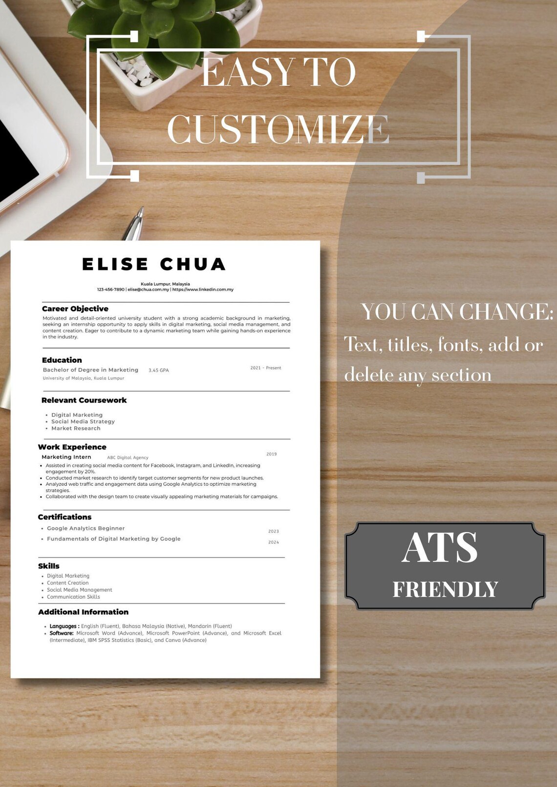 Internship Resume Design | Canva Resume Template | Professional Canva ...