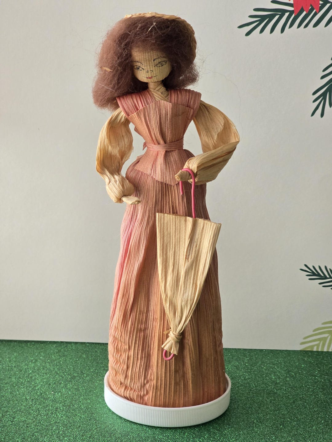 Vintage Corn Husk Doll, Lady Holding Umbrella - Etsy