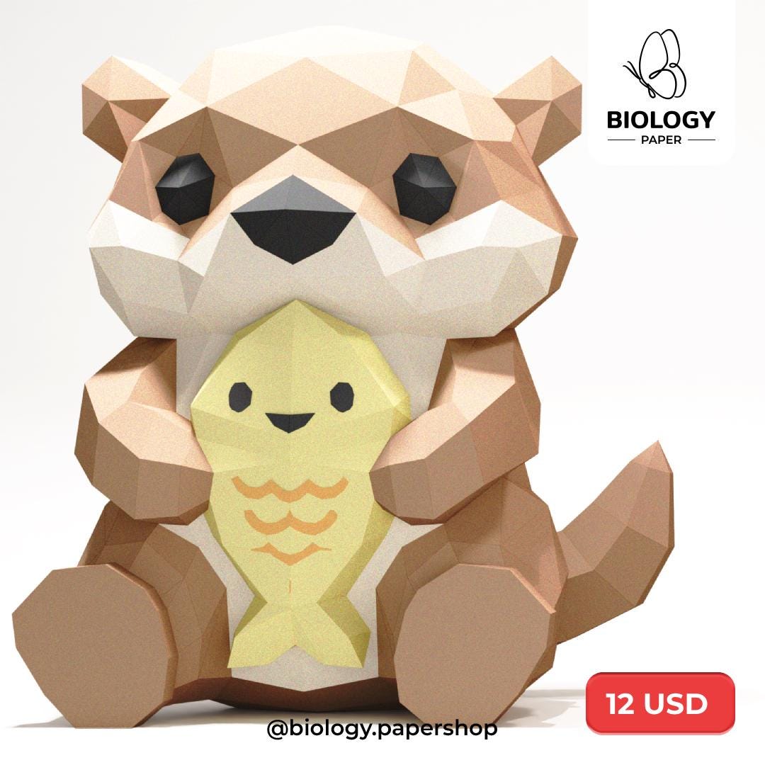 Cute Kawaii Baby Otter 3D Papercraft Models: Lowpoly Templates in PDF ...