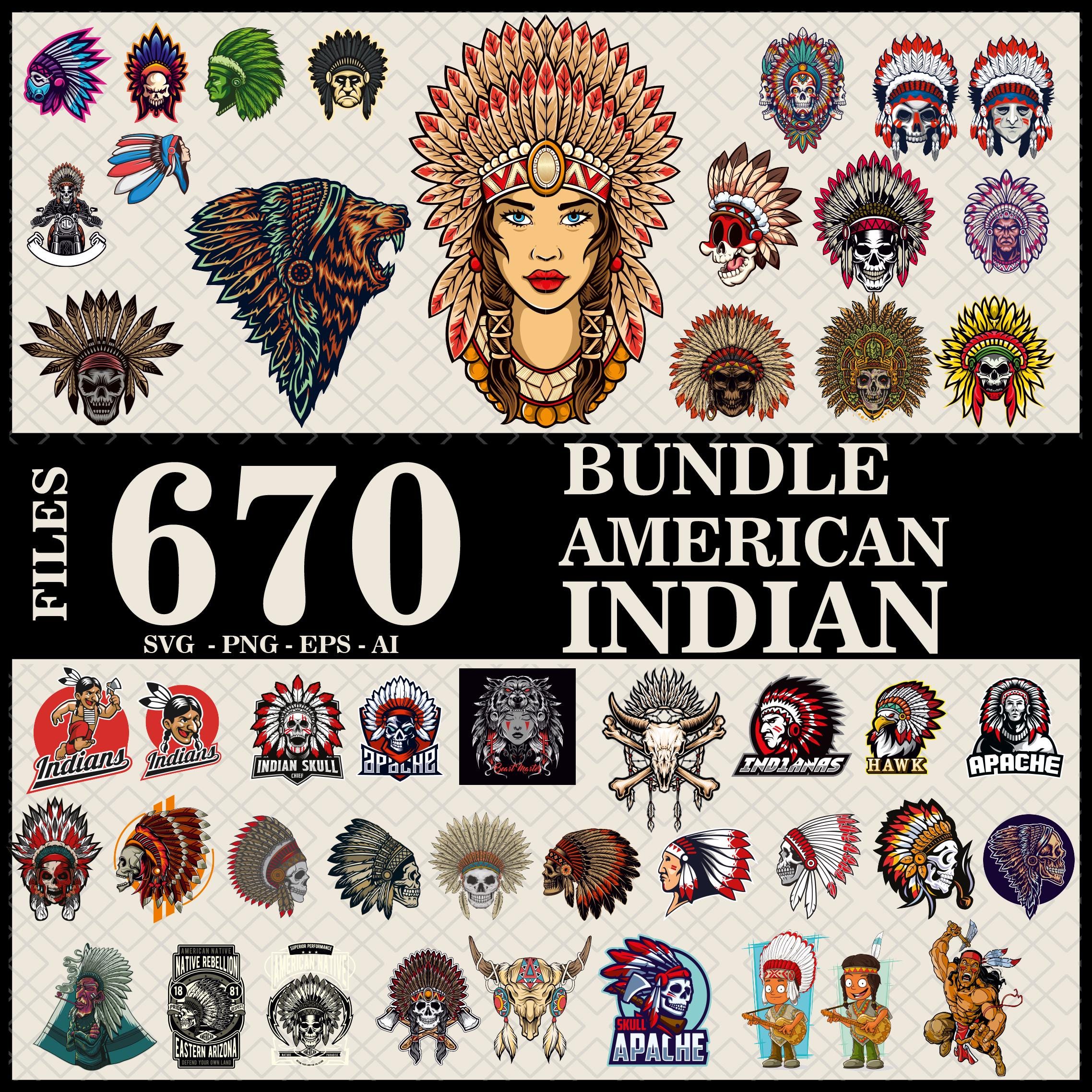 670 Files Native American Mega Bundle | Tribal Chief PNG | Indian Skull ...