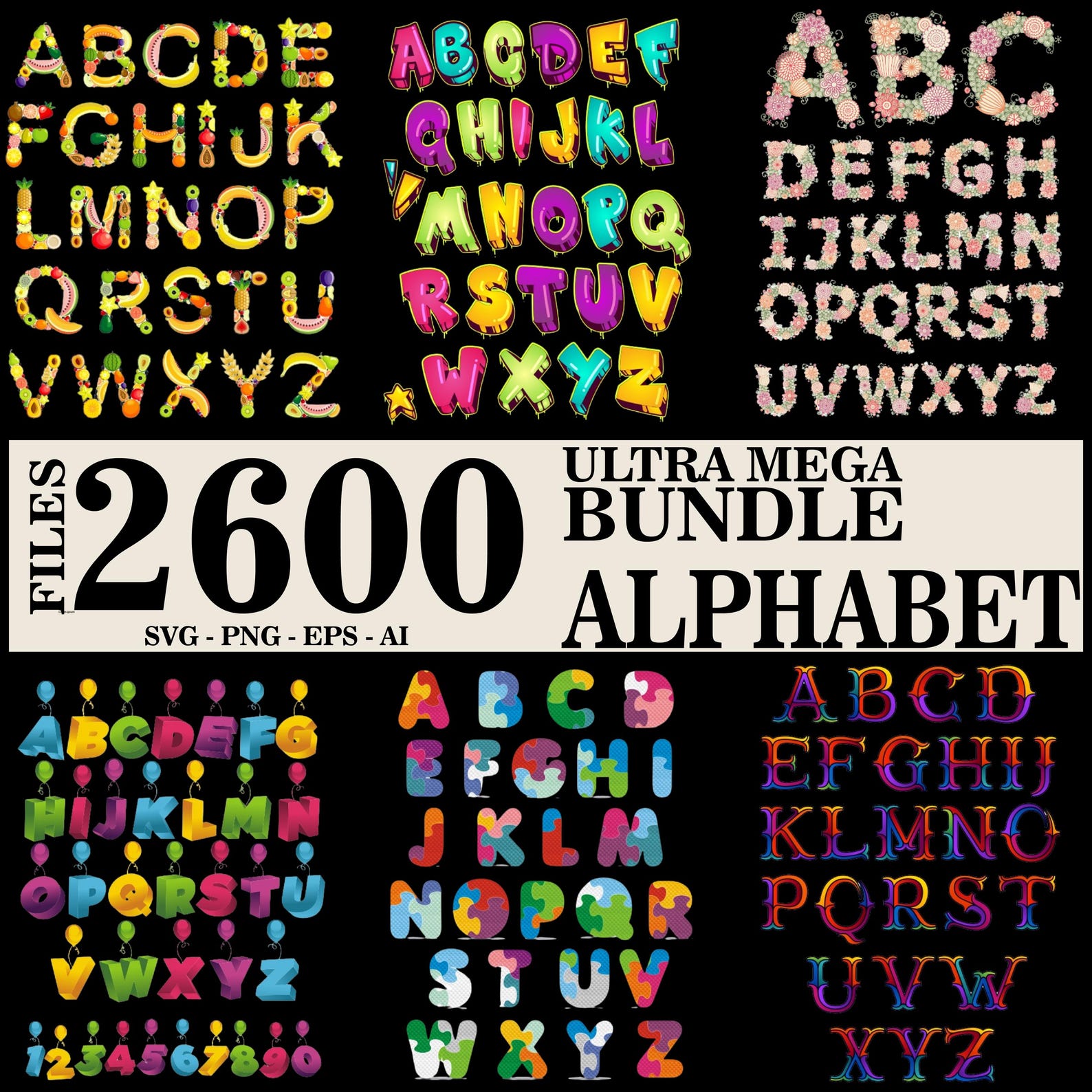 Amazing 2600 Files Alphabet Mega Bundle | Alphabet Clipart | Vintage ...