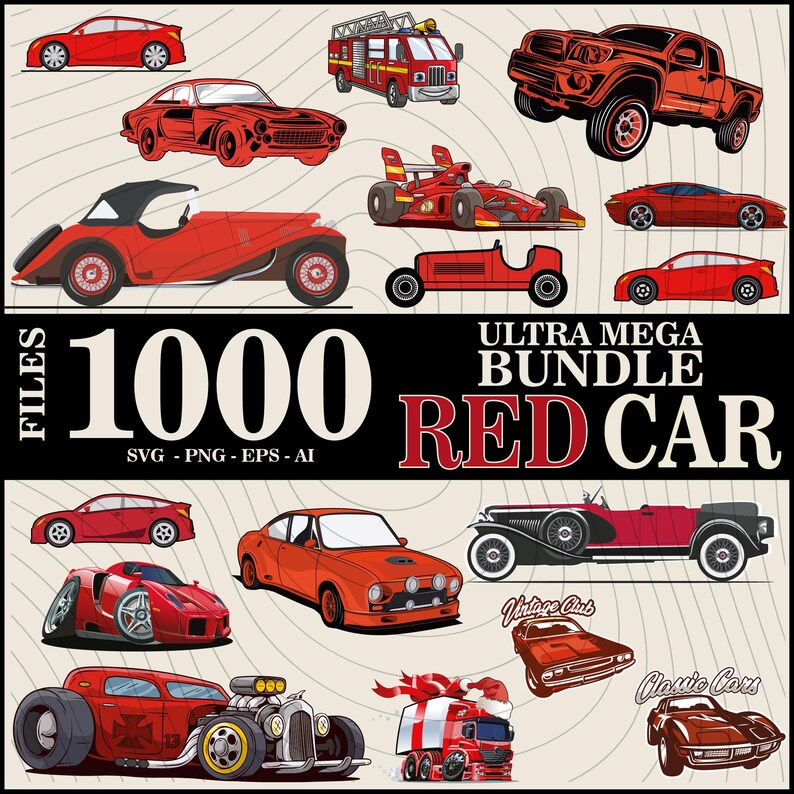 1000 Files Red Car | Classic Car Svg | Red Muscle Car Vector | Vintage ...