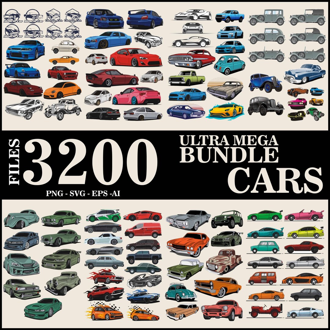Amazing 3200 Files Colourful Car Bundle | Sports Car Svg | Digital Car ...