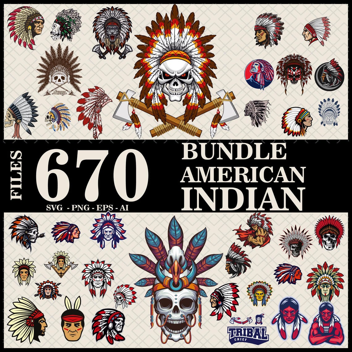 670 Files Native American Mega Bundle | Tribal Chief PNG | Indian Skull ...