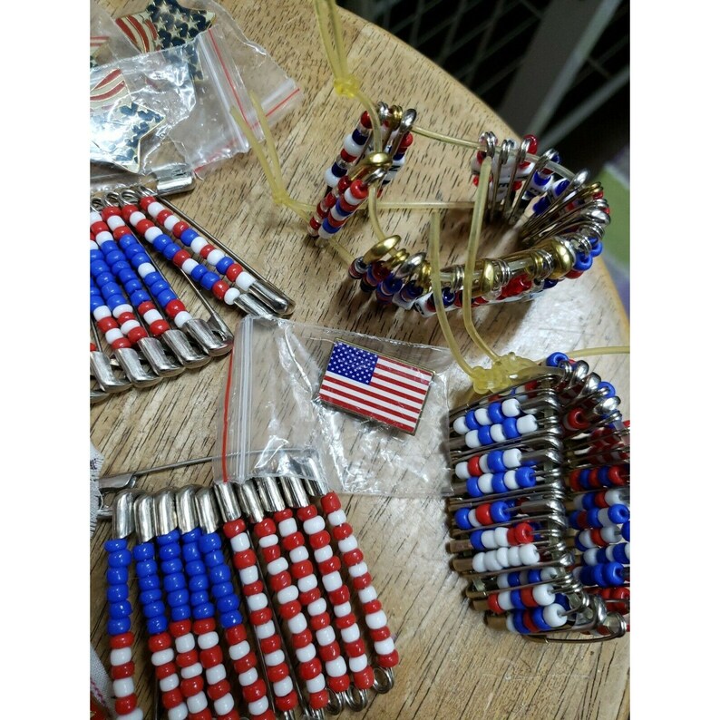 SAFETY PIN American Flag Patriotic Red White Blue Pins Brooches Jewelry ...