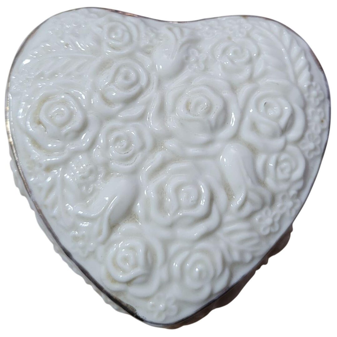 Heart-shaped Ceramic Floral Candle Holder Embossed Roses Scented Pink ...
