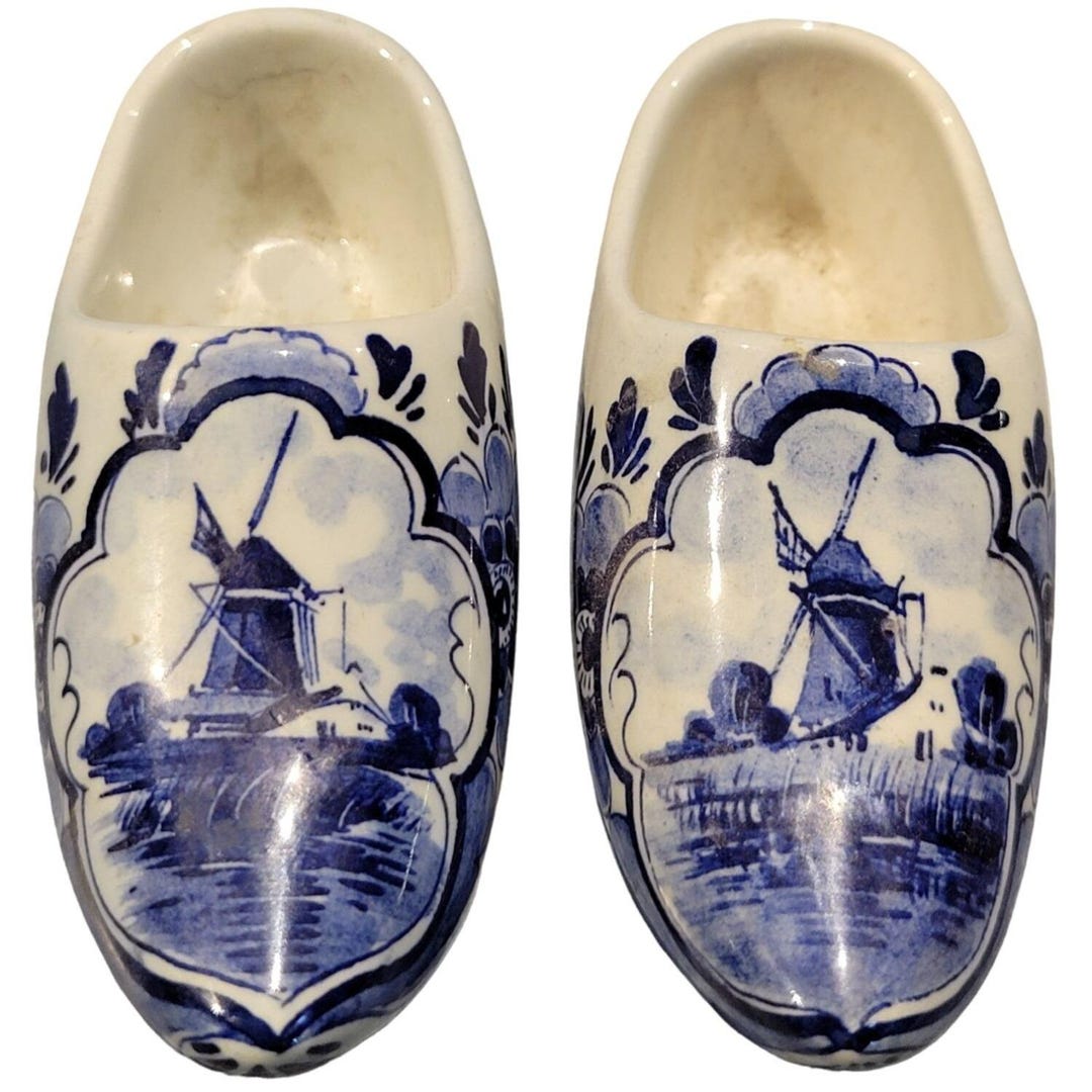 Mini Dutch Ceramic Clogs With Windmill Design Blue & White Hand-painted ...