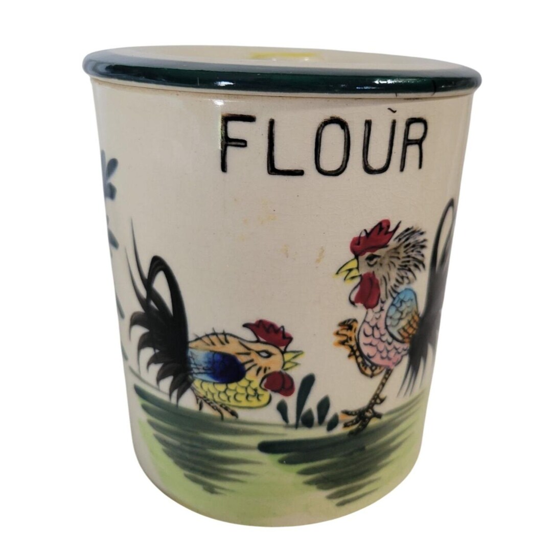 Vintage Ceramic Flour Canister With Lid & Rooster Design 6x5" - Etsy