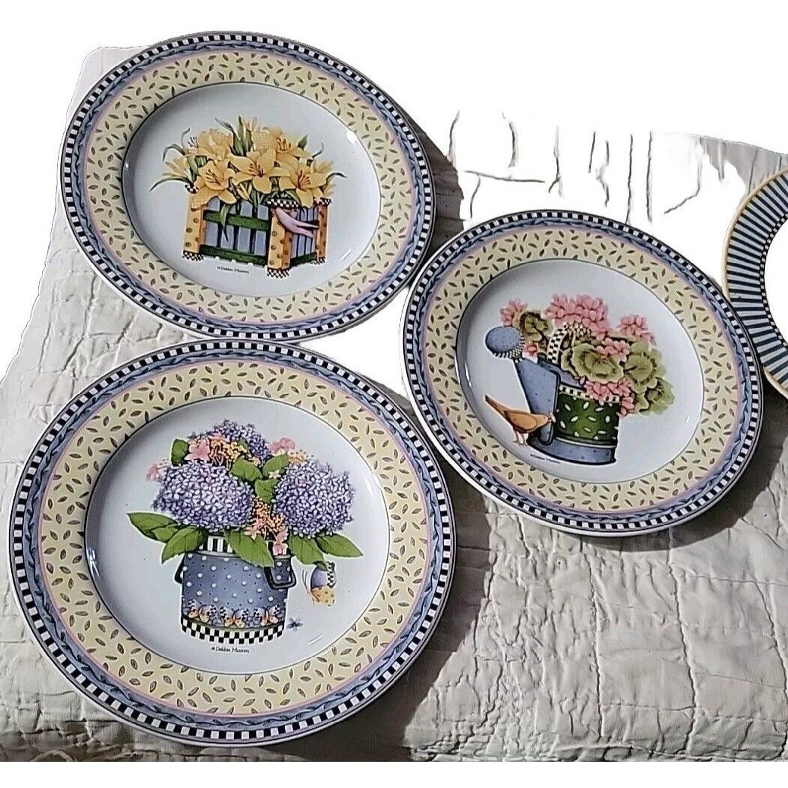 1999 Debbie Mumm for Sakura 3pc Spring Bouquet Salad Plates 8.25 in ...