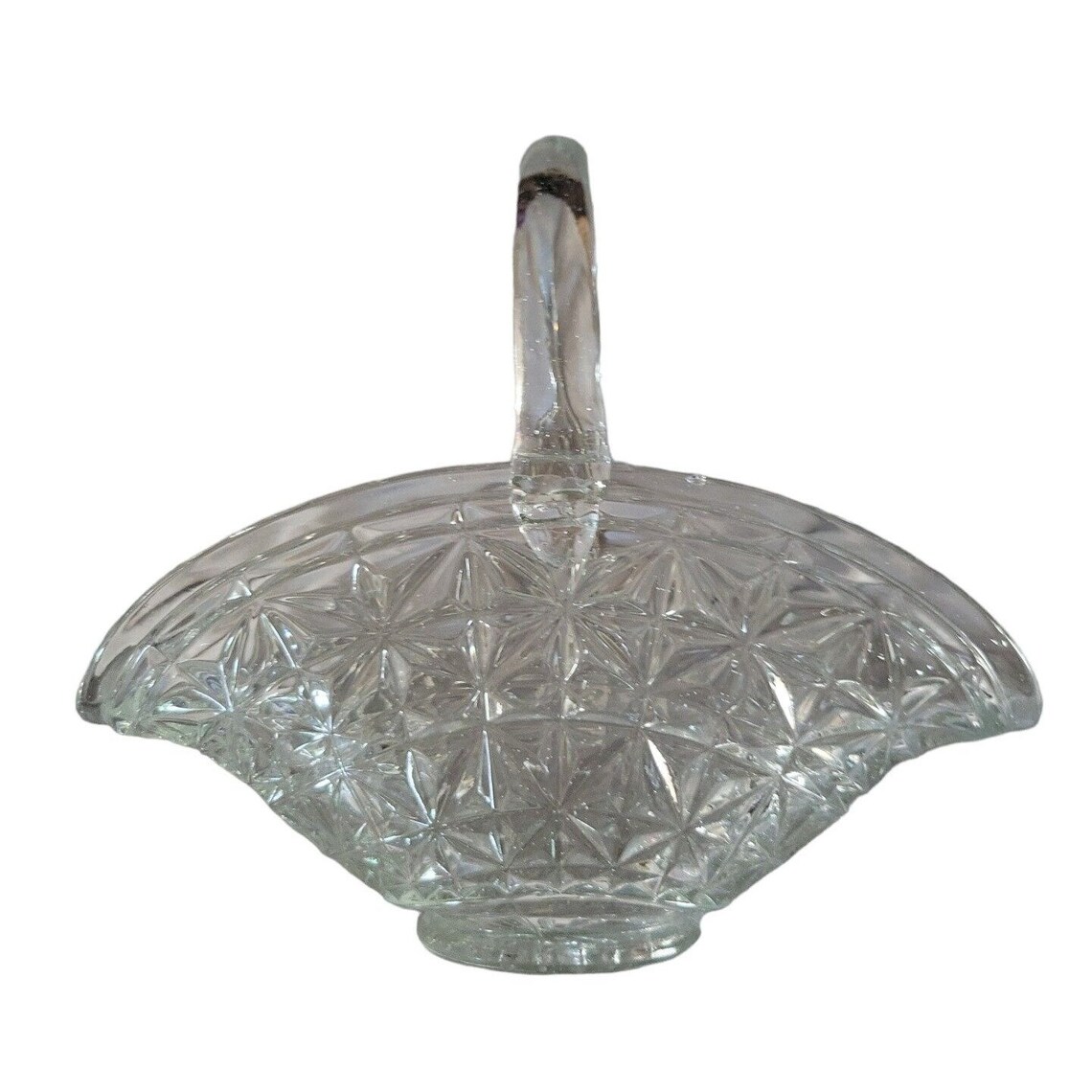 L.E. Smith Cut Glass Star Pattern Classic Wedding Basket Vase Handle ...