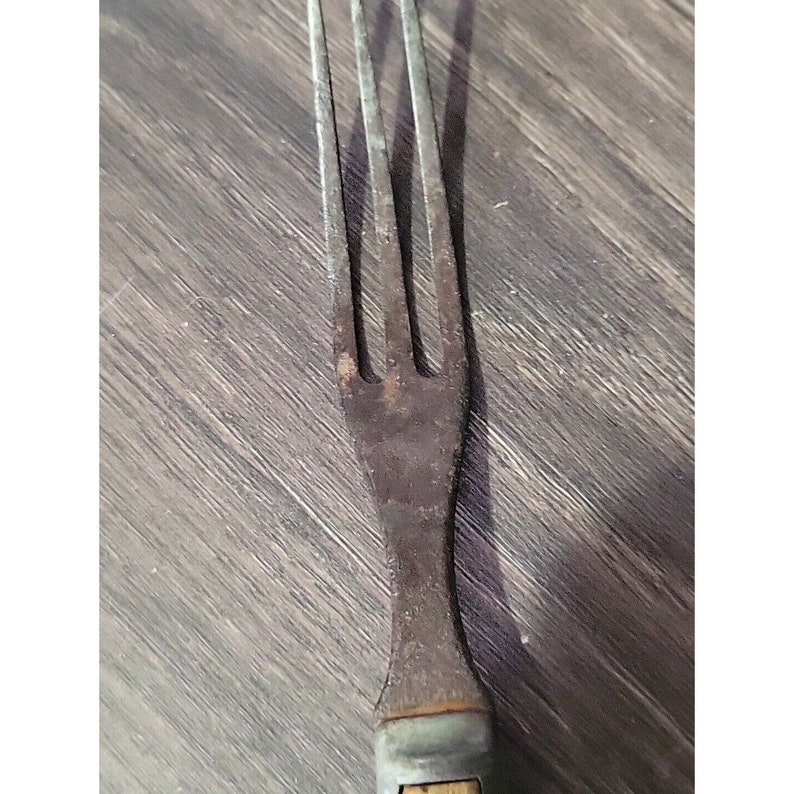 Antique Civil War Era Fork 3 Tine Eating Utensil Wood Steel Primitive 7 ...