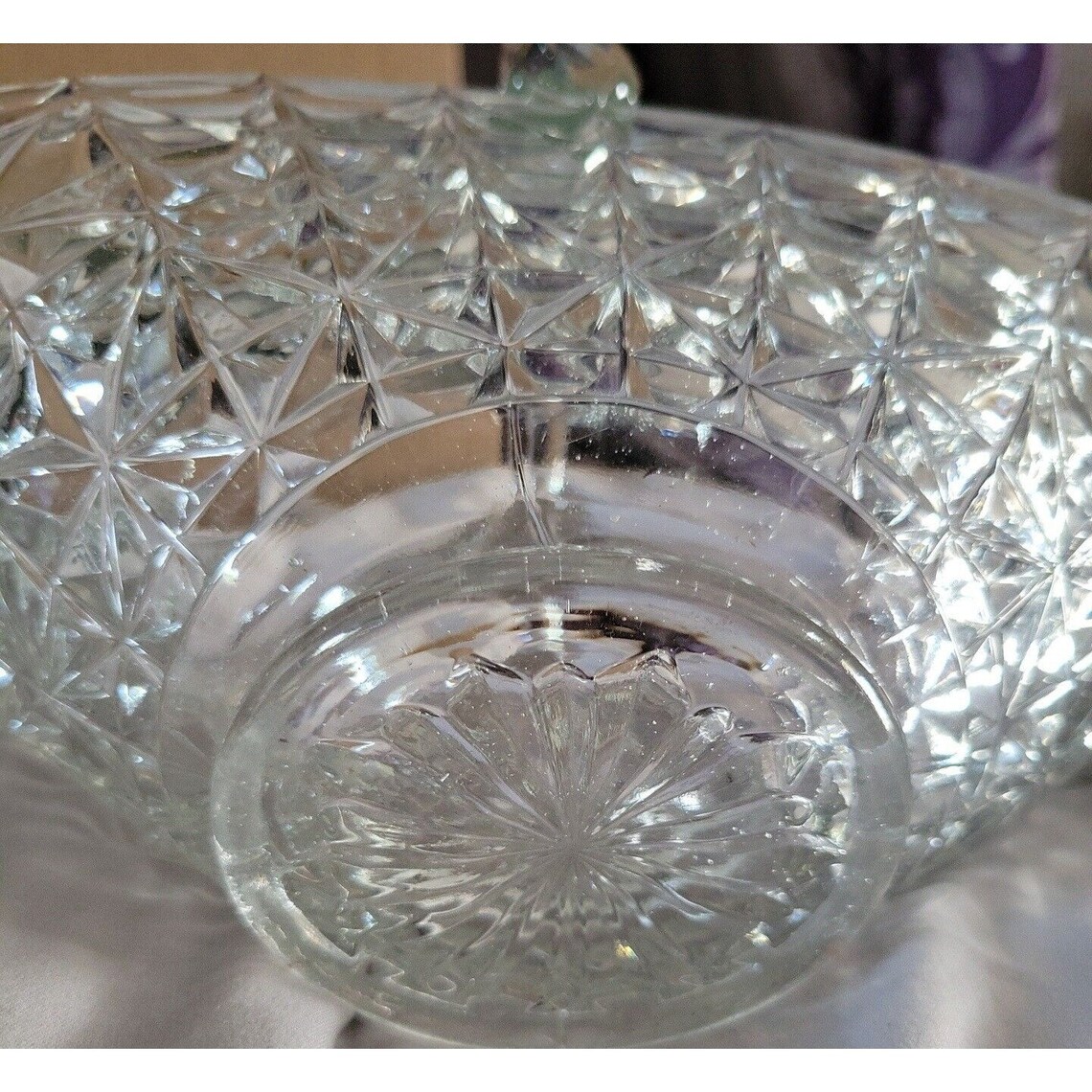 L.E. Smith Cut Glass Star Pattern Classic Wedding Basket Vase Handle ...