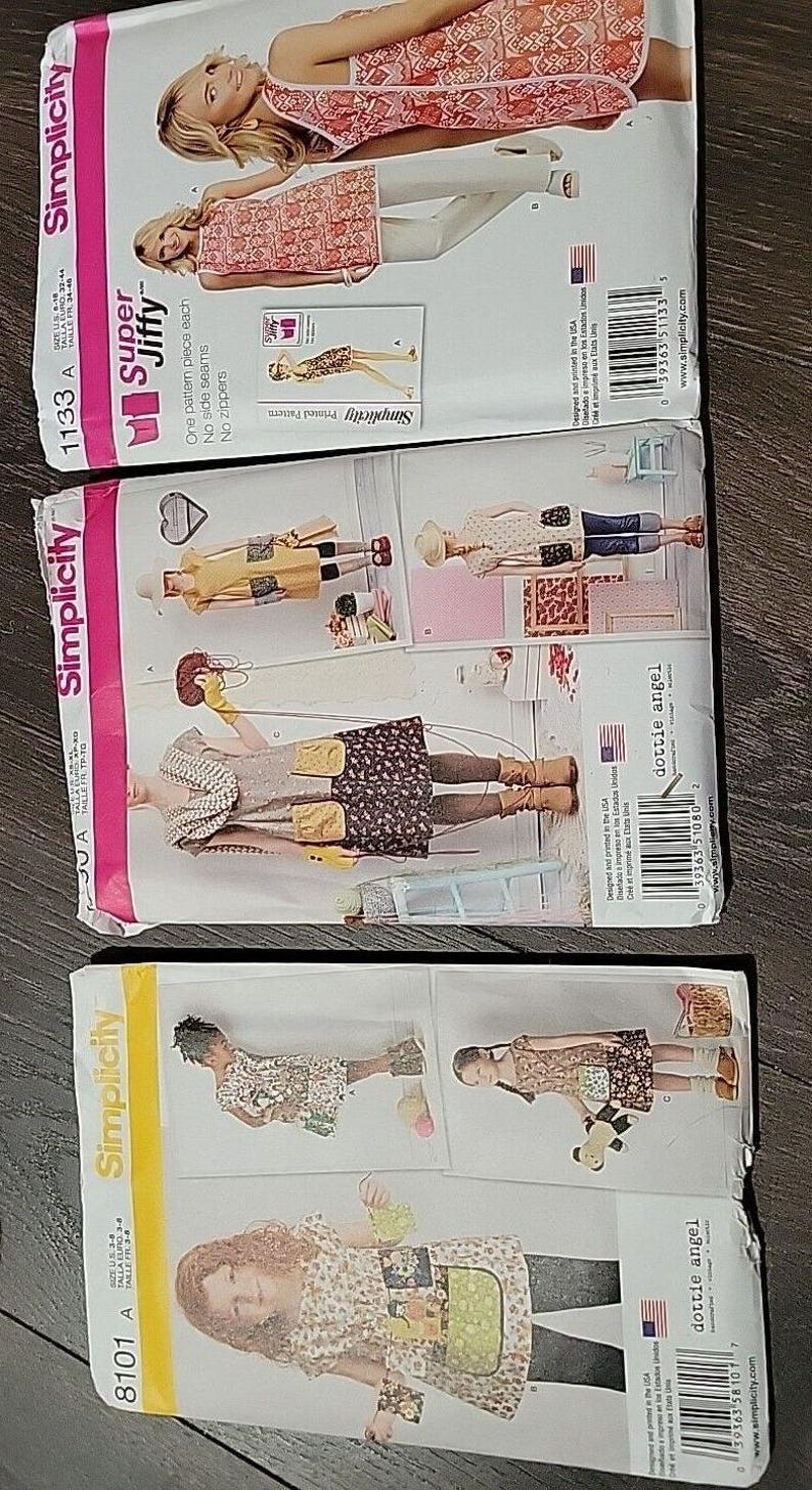 3 New Simplicity Patterns Tunics Apron Child Adult Dottie Angel 1133 ...