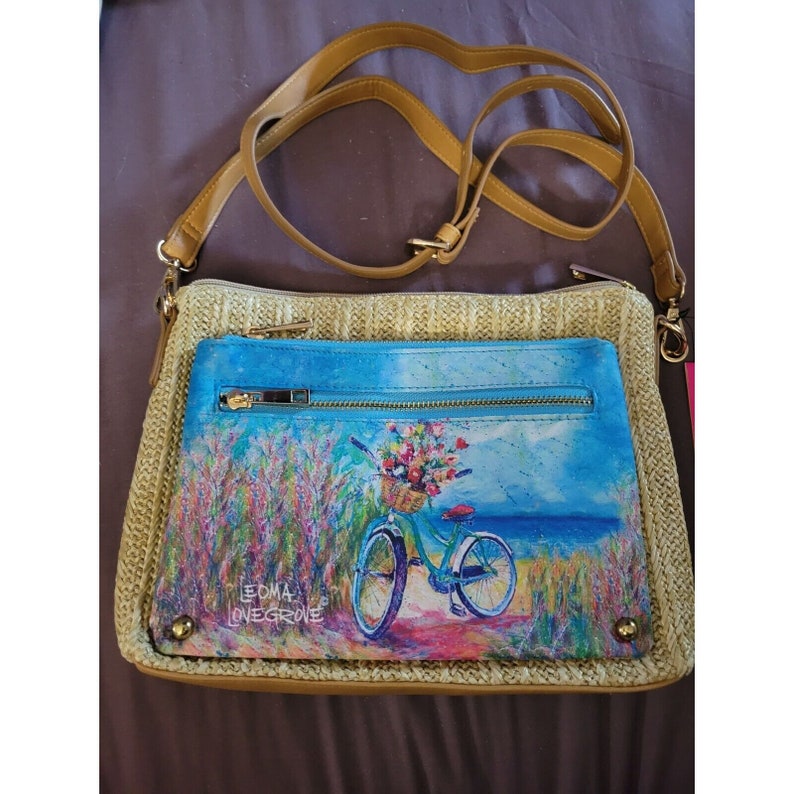 LEOMA LOVEGROVE Signed Crossbody Bag Purse Ocean Beach Tropical Bike ...