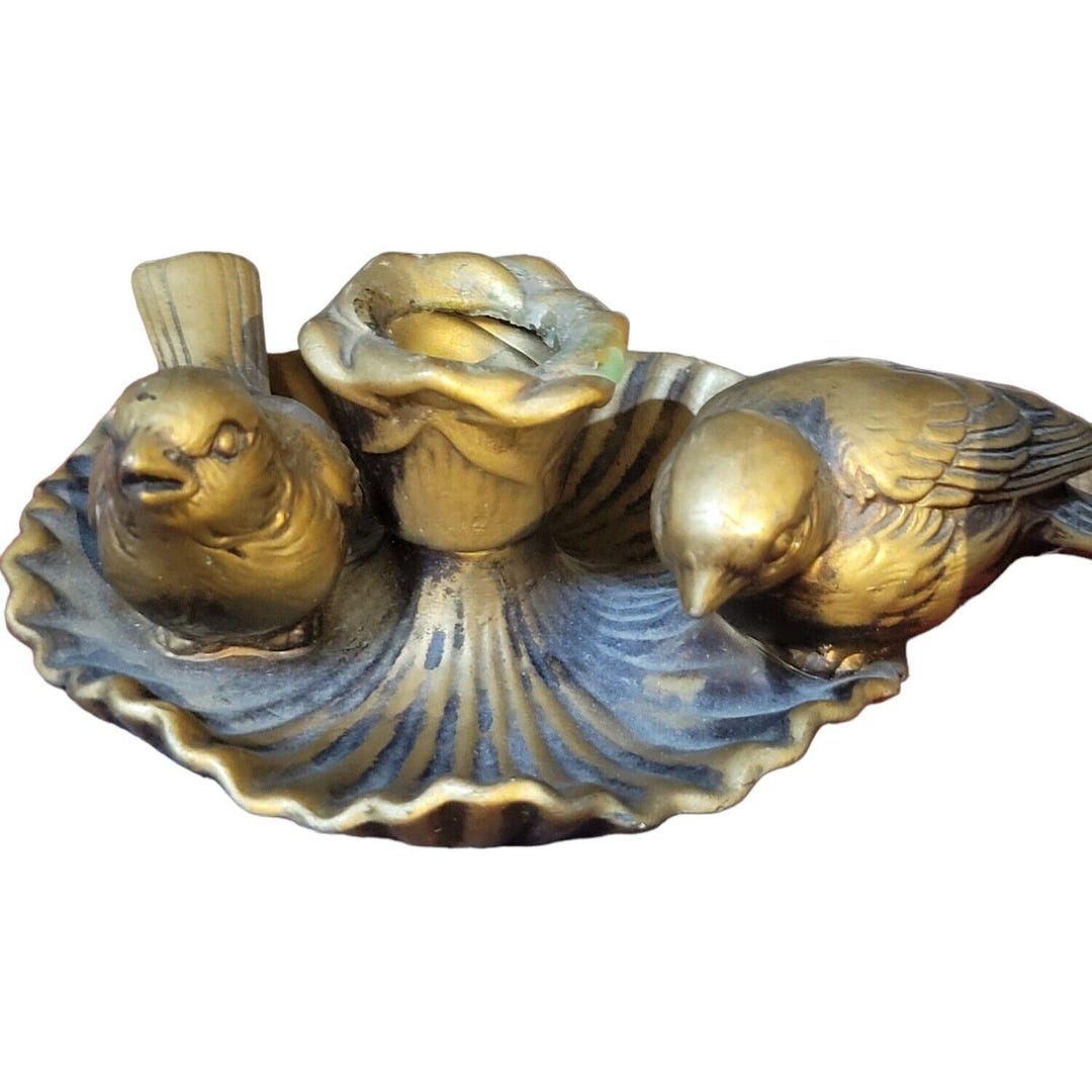 Wolin Cetamic Bird Figures Candle Holder Distressed Goldtone Vintage ...