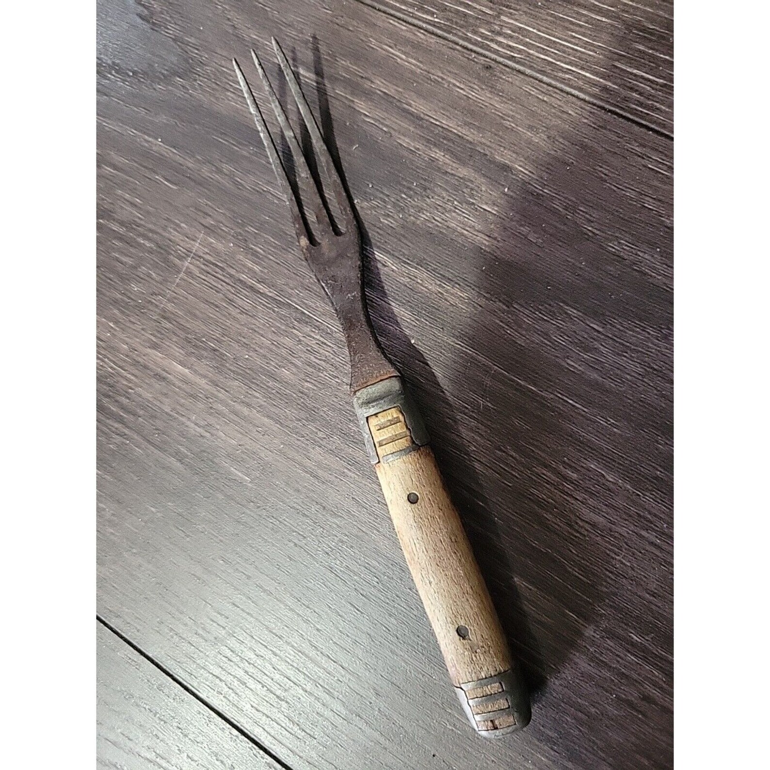 Antique Civil War Era Fork 3 Tine Eating Utensil Wood Steel Primitive 7 ...