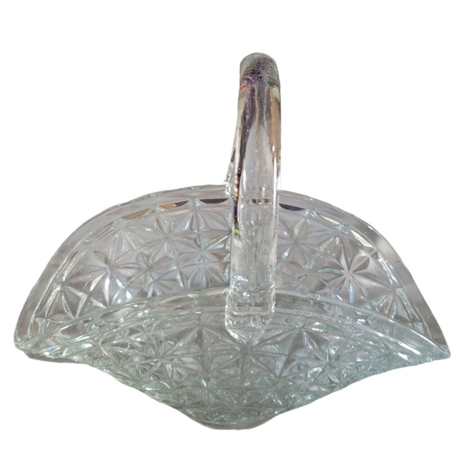 L.E. Smith Cut Glass Star Pattern Classic Wedding Basket Vase Handle ...