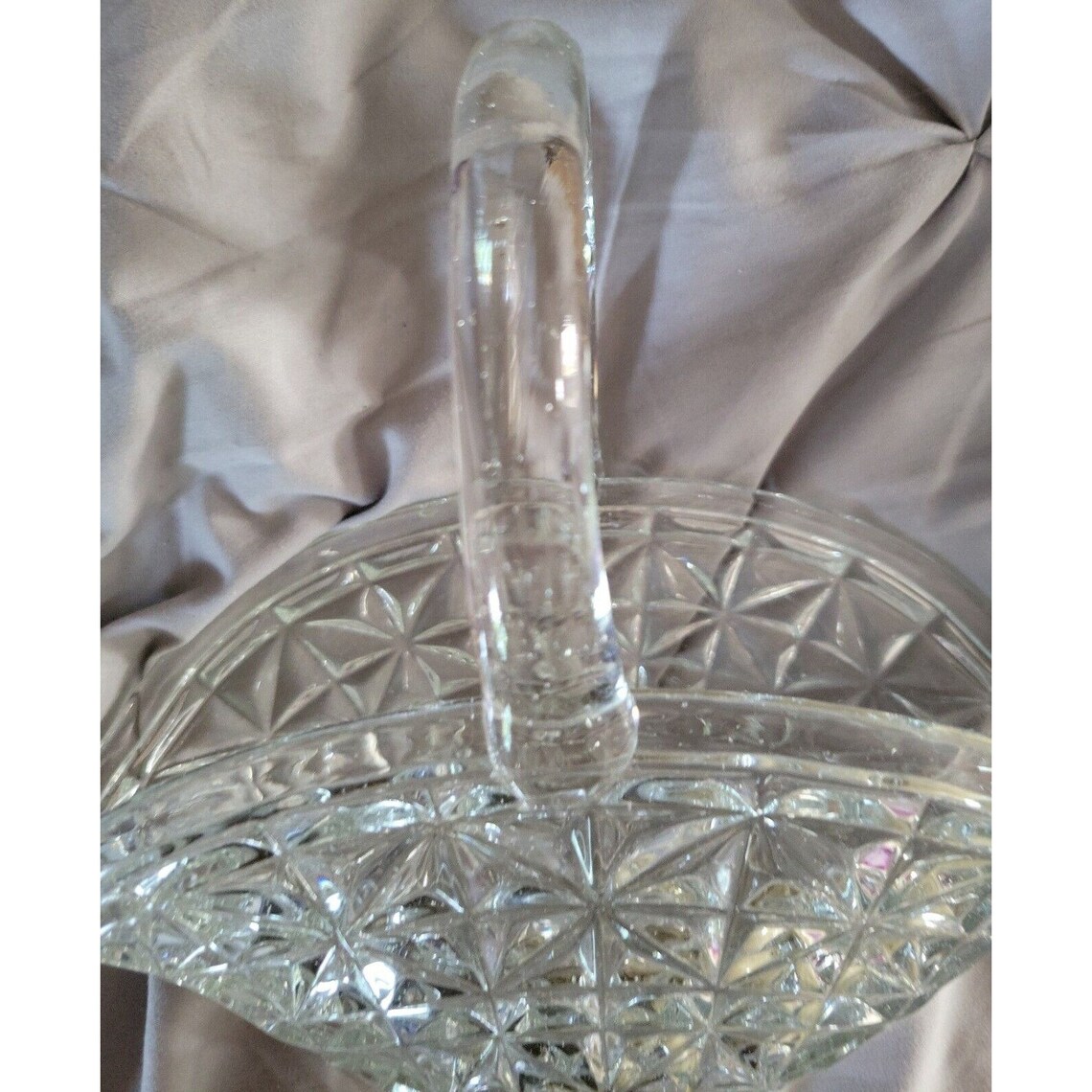 L.E. Smith Cut Glass Star Pattern Classic Wedding Basket Vase Handle ...