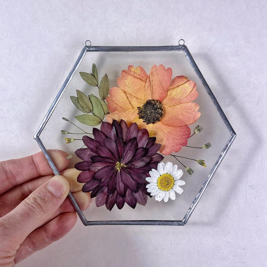 Pressed Flower Frame - Romantic Rose Decor in Stained Glass Frame - Etsy
